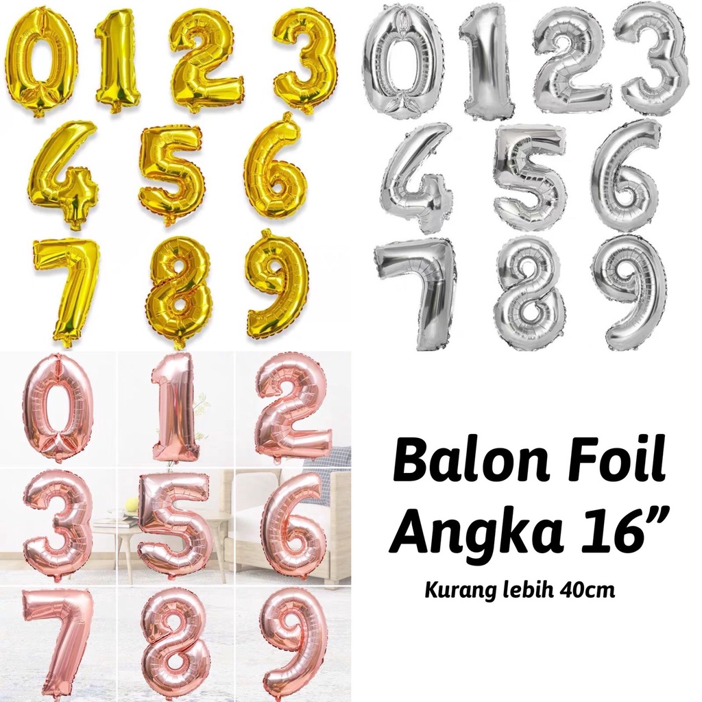 Jual Balon Foil Angka Gold / Silver / Rose Gold Ukuran 40 cm / 16 inch ...