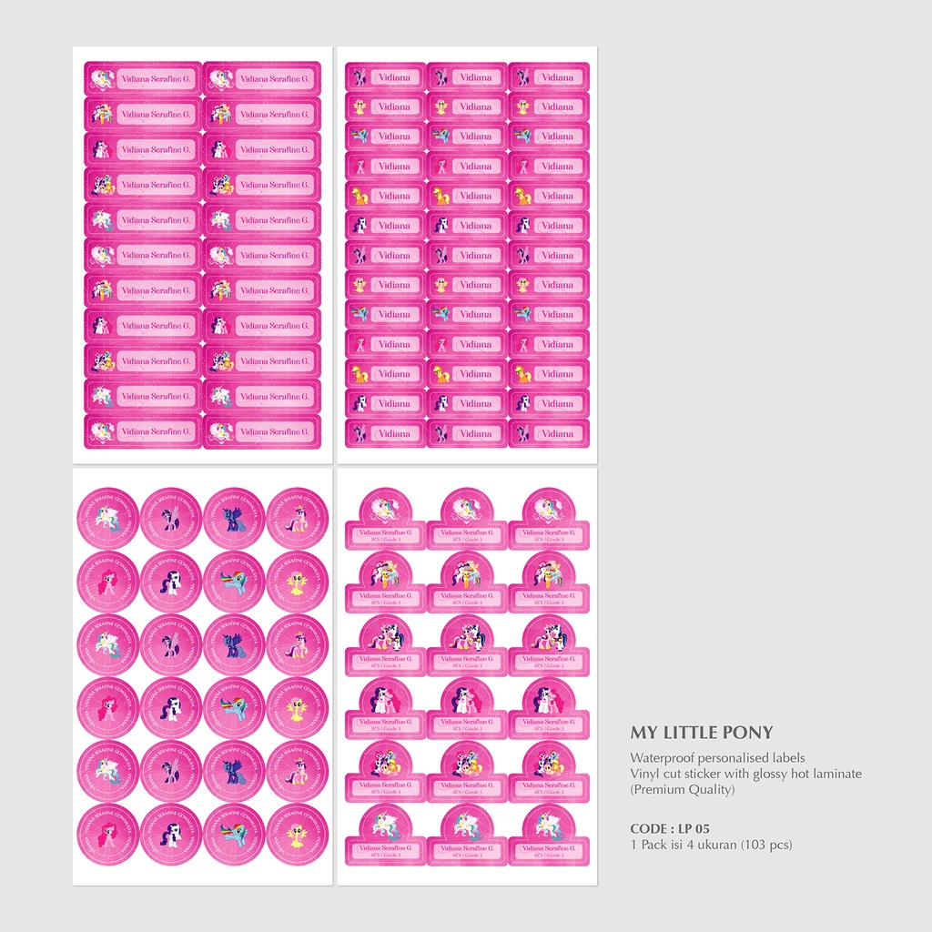Jual MY LITTLE PONY / LABEL & STIKER NAMA / STICKER VINYL WATERPROOF ...