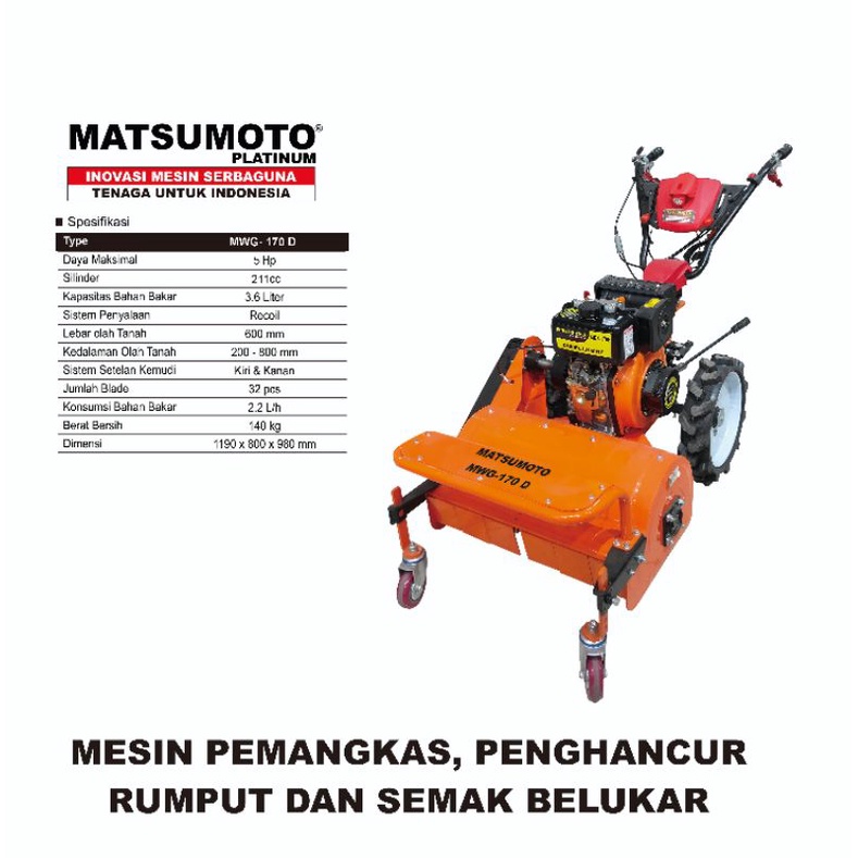 Jual Mesin Traktor Pemotong Rumput Semak Belukar Matsumoto MTM 170 D ...