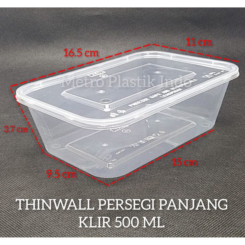 Jual Thinwall Klir 500ml Rectangle Kotak Makan Plastik 500 Ml Klir