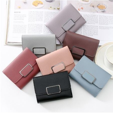 Jual Dompet Wanita Lipat Polos Warna Hitam Abu Merah Biru Pink Ungu ...