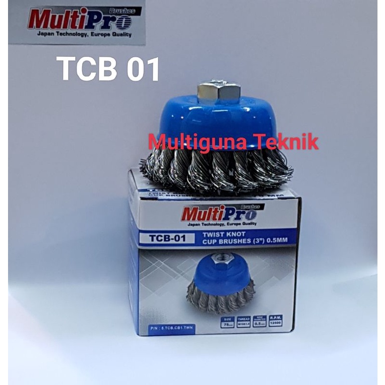 Jual Sikat Mangkok Kepang ( Twist Knot Cup Brushes ) Baja TCB 01/KC 31 3" 75mm M10x1,5 Multipro ...