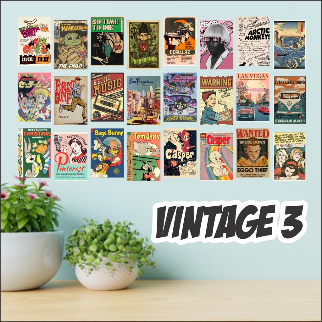 Jual Poster Retro Poster Vintage Paket 24pcs A5 Poster Aesthetic Poster