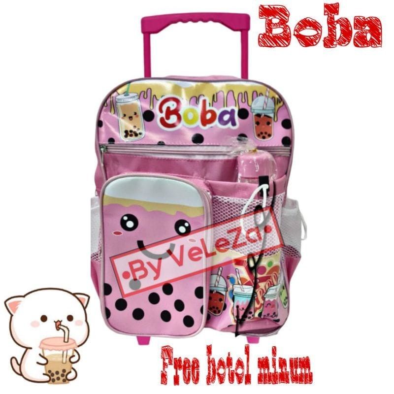 Jual Tas Sekolah Troli Boba Free Botol Minuman / Tas Sekolah Dorong Anak / Ransel Troli Boba ...