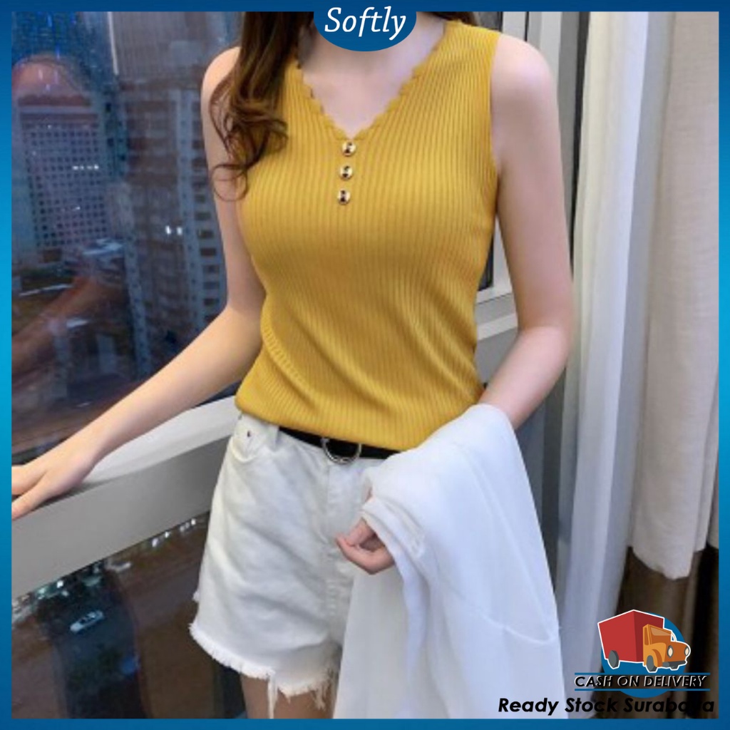 Jual 【 Softly Shop 】SS052 Tank Top Wanita Import Model Longgar Bottoming Gaya Korea Bahan Ice ...