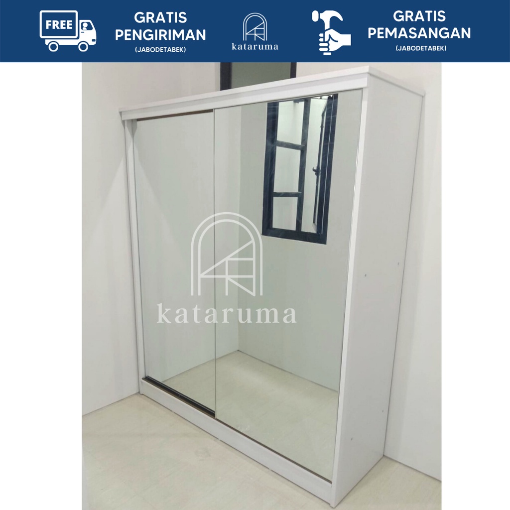 Jual Lemari Sliding Door 2 Pintu Full Cermin Frameless | Shopee Indonesia