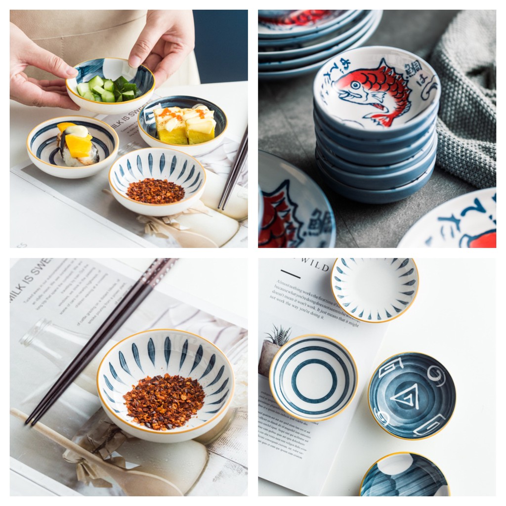 Jual Piring Saus Keramik Motif Jepang Ikan Piring Sambal 9.6cm | Shopee ...