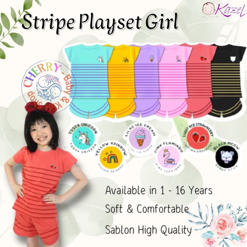 Jual Kazel x Zebe 7-16 Tahun Stripe Set Girl Edition Setelan Baju Anak Perempuan Motif Garis ...