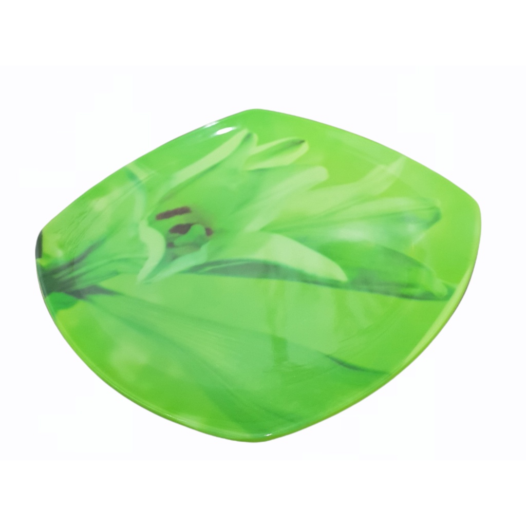 Jual Piring Melamin Persegi 9" | Motif Daun | Daun Warna Hijau/Putih [P ...
