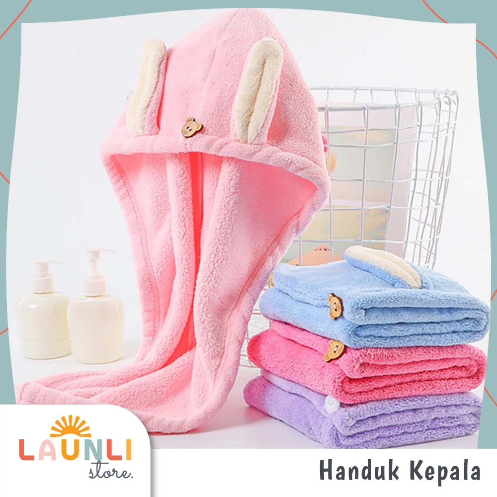 Jual Handuk Kepala Pengering Rambut Model Turban Kelinci Dewasa Lembut ...