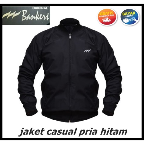 Jual Jaket kasual pria BKRS 028 jacket parasut cowok bahan GN premium nyaman dipakai warna hitam ...