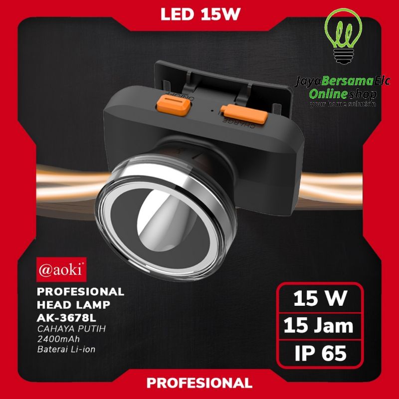 Jual Senter Kepala 15w AOKI 15Jam Baterai Lithium Waterproof AK - 3678 ...