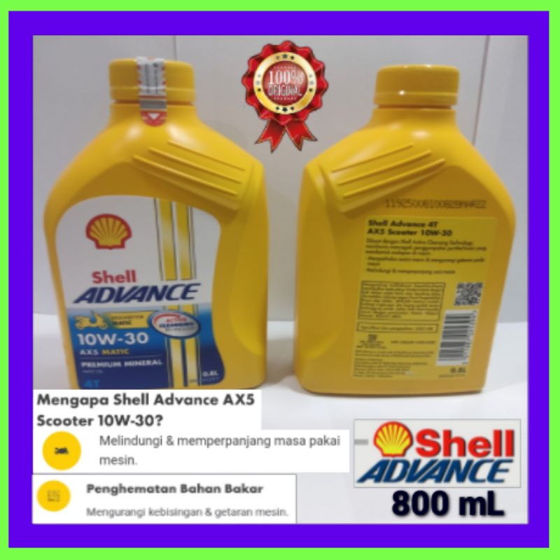 Jual OLI SHELL ADVANCE AX5 10W-30 / 800 ML / PREMIUM MINERAL OIL / BUAT ...