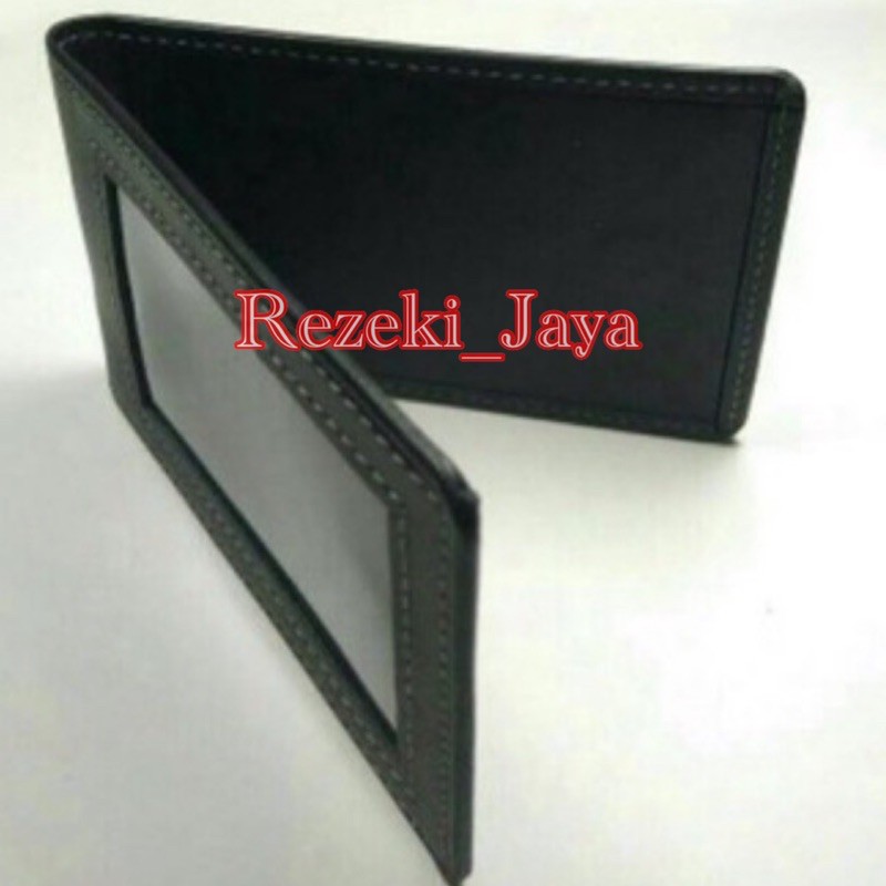 Jual ID Card Saku Kulit Hitam Dof Magnet 2 Sisi Name Tag ID Card Kulit ...