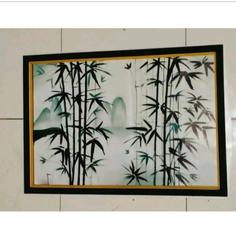 Jual Lukisan cetak hiasan dinding gambar pohon bambu cina plus bingkai ...