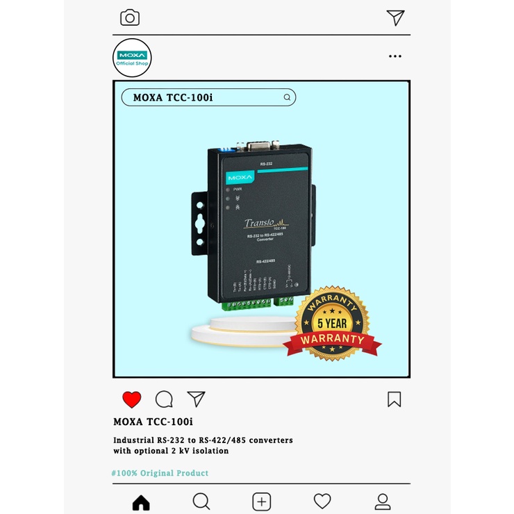 Jual Moxa TCC-100I Series Industrial RS-232 to RS-422/485 converters with optional 2 kV ...