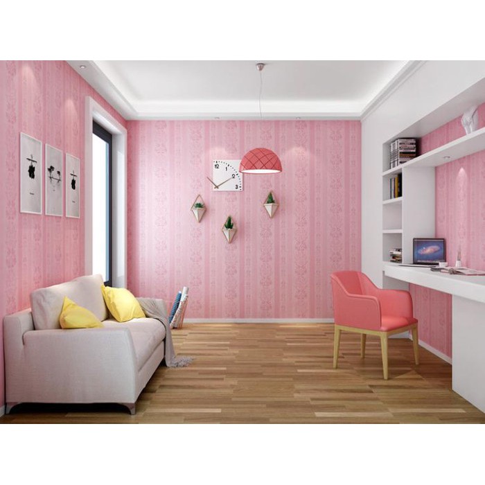 Jual Wallpaper Dinding Salur Kembang Warna Pink Lembut Polos Embos ...