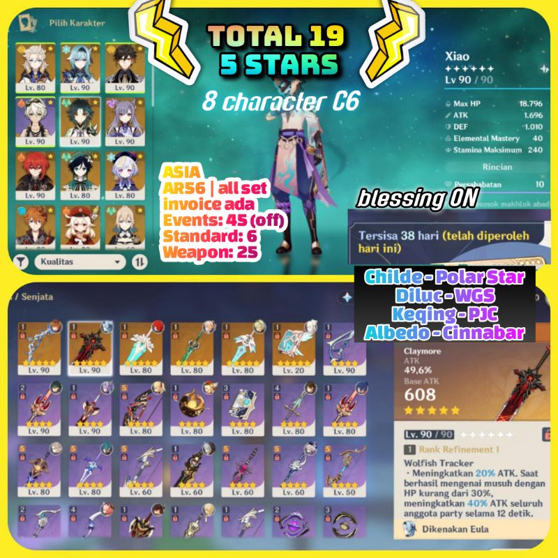 Jual Akun Genshin Impact AR56 well build : Zhongli, Xiao, Eula, Childe ...