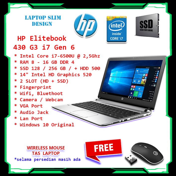 Jual LAPTOP INTEL CORE I7 GEN 6 RAM 16 GB DDR4 SSD 256GB HP 430 G3 ...