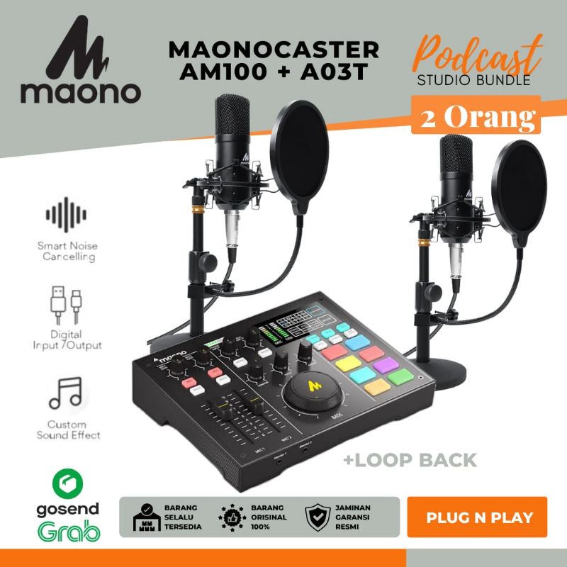 Jual MAONO AU-AM100 PLUS MIC MAONO AU-A03 / A03T PAKET PODCAST 2 ORANG ...