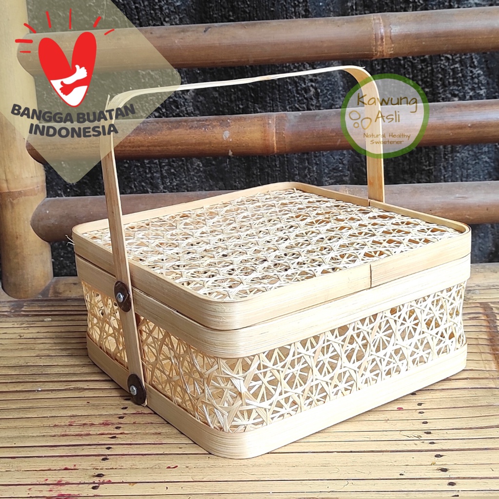 Jual Keranjang Rantang Hampers Anyaman Bambu Kotak Hantaran Pernikahan Mata Itik/ Sarang Laba ...