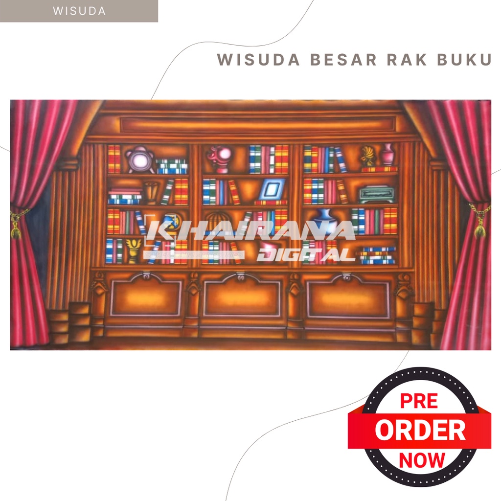 Jual Background Backdrop Layar latar Foto Wisuda rak buku Gorden Besar ...