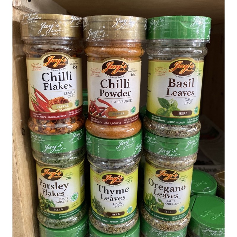 Jual jays daun parsley/thyme/oregano/basil/chili flakes/chili powder ...