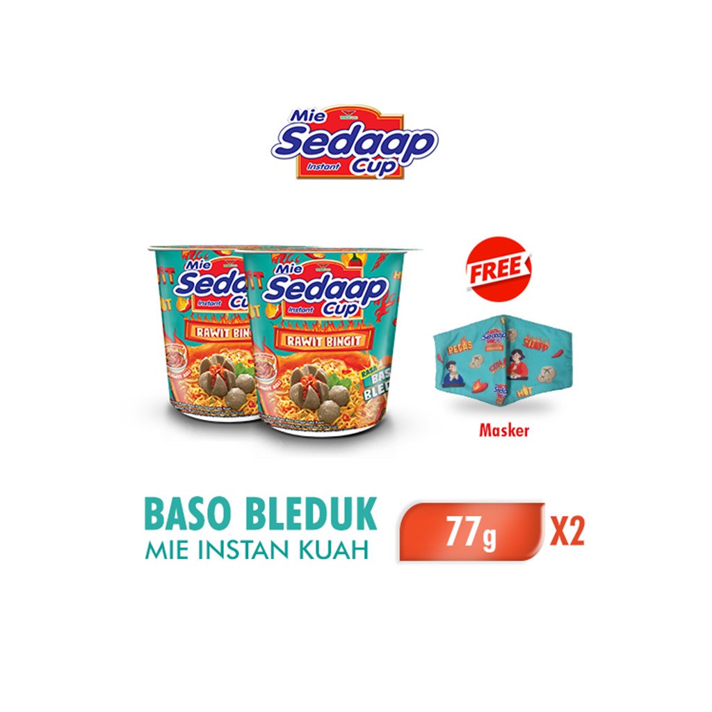 Jual Sedaap Mie Cup Bakso Bleduk 77gr x2 Free Masker | Shopee Indonesia