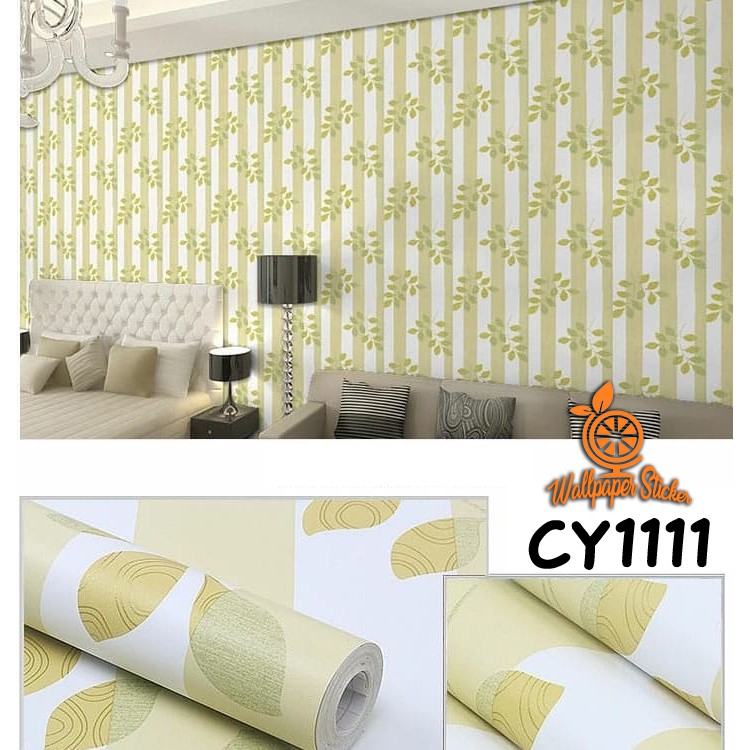 Jual Home Wallpaper Sticker Dinding Motif Salur Daun Hijau Ukuran