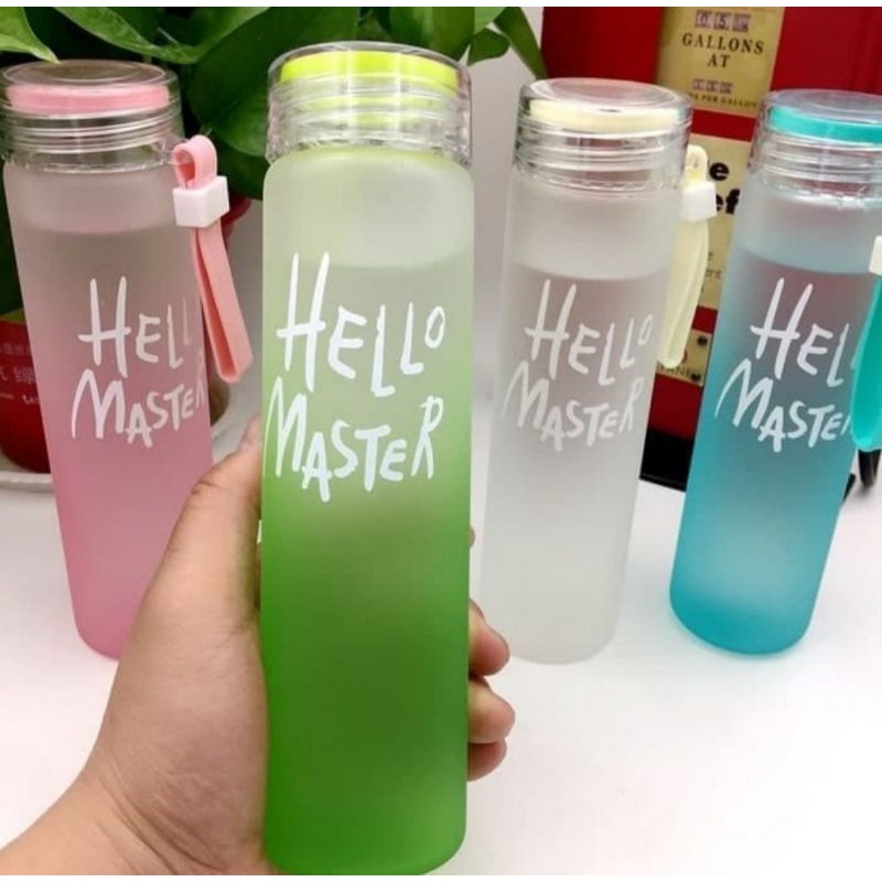 Jual botol air minum kaca hello master + pouch free tempat minum ...