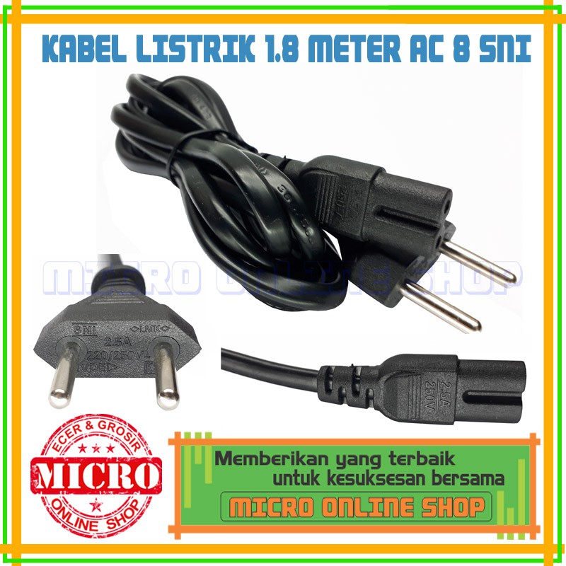 Jual Kabel Listrik 1.8 Meter Socket AC 8 Kualitas SNI | Shopee Indonesia