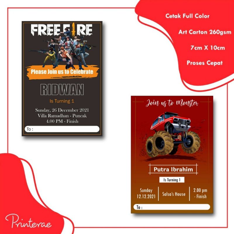 Jual Undangan Ulang Tahun Anak Karakter Monster Jam - Free fire FF ...