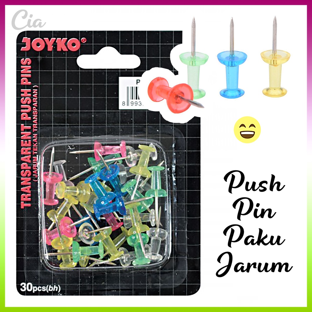 Jual Push Pin Joyko Warna Transparan Jarum Paku Tekan Mading Board ...