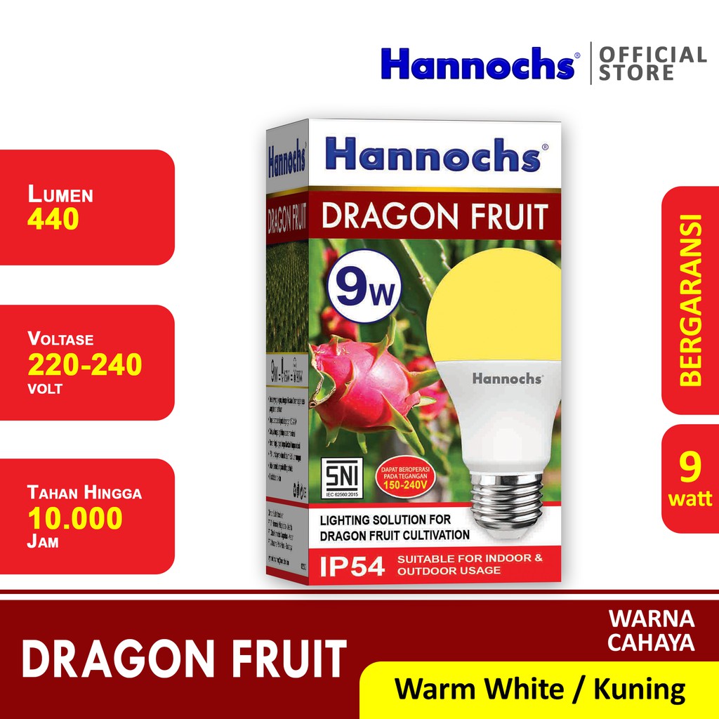 Jual Hannochs Lampu Bohlam LED Dragon Fruit 9 Watt Cahaya Kuning Buah Naga | Shopee Indonesia