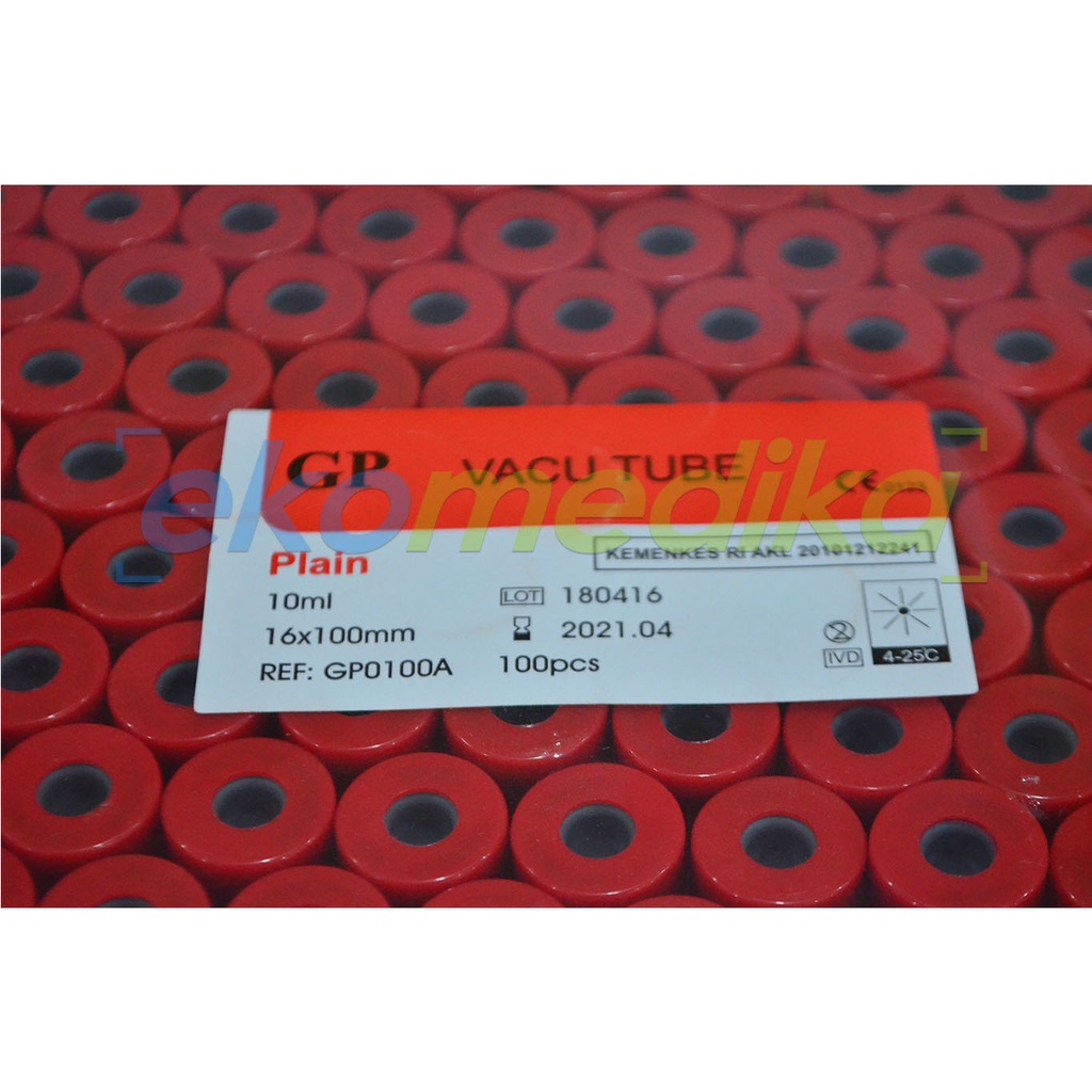 Jual Tabung Vacutainer Plain 10ml Glass Merk GP / Tabung plain 10 ml ...