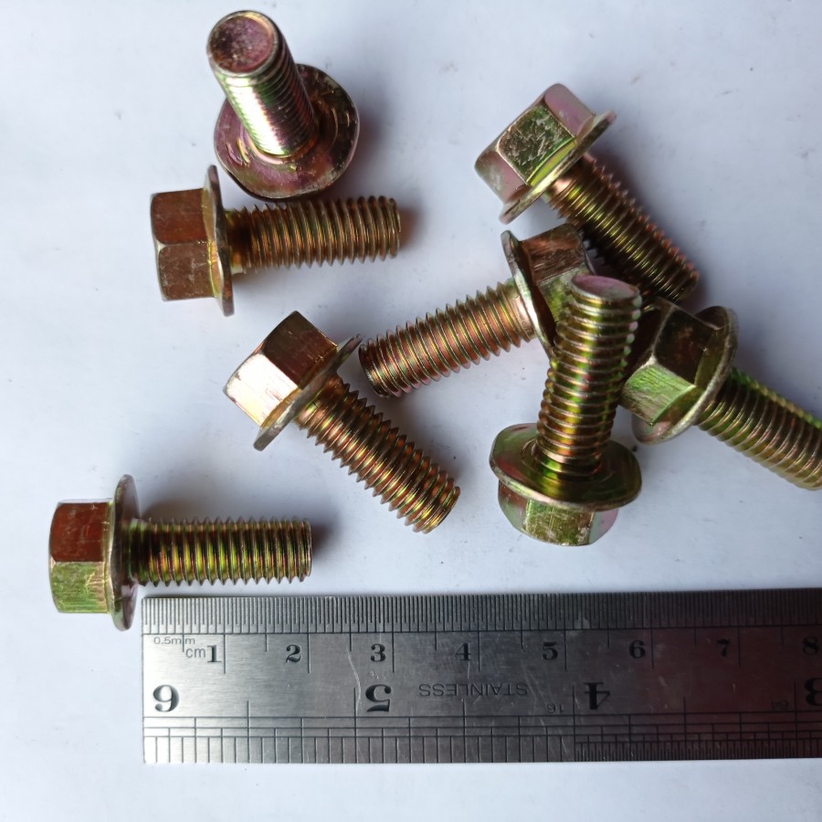 Jual BAUT TOPI M8X20 KUNING FLANGE BOLT M8 X 20 KUNCI 12 PANJANG 2 CM 2CM 8X20 8 X 20 20MM MM ...