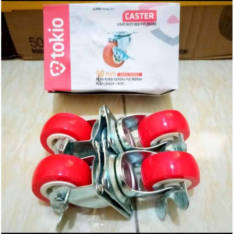 Jual Roda Caster Roda Nylon Merah 2 inch Hidup Rem (harga per set ...