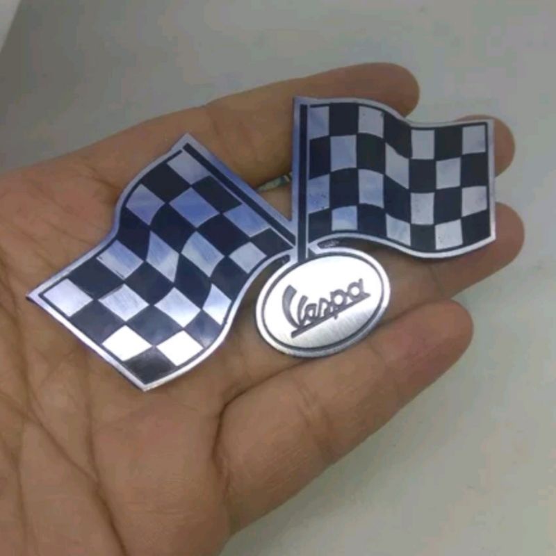 Jual Vespa Lambretta Checker Board Flag Sticker Metal Silang | Shopee ...