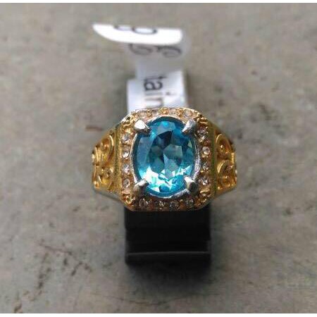 Jual Cincin Titanium Gold Batu Natural Blue Topaz Swiss Small Size HQ ...
