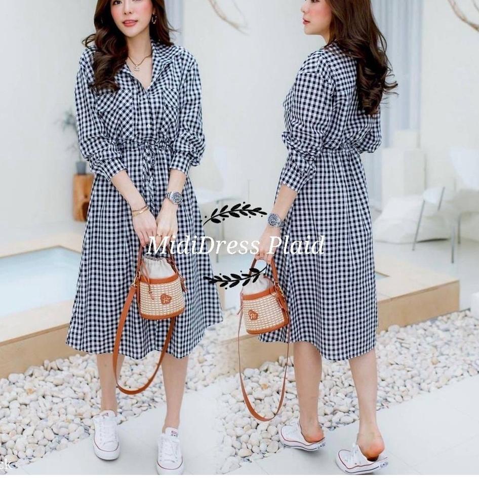 Jual Hot !! C17 Midi Dress Plaid 1043 Bahan katun kotak, Ld 100cm P 105cm | Shopee Indonesia