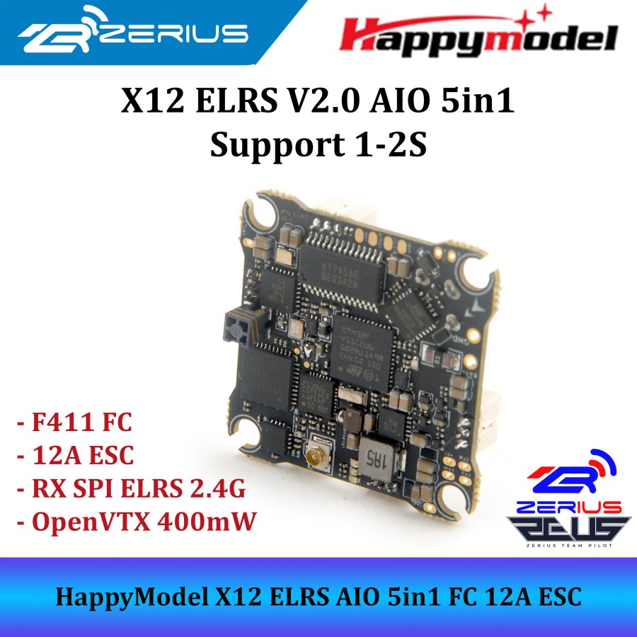 Jual Happymodel X12 ELRS 2.4GHz AIO 5in1 FC 12A ESC OpenVTX 400mw 1-2S ...