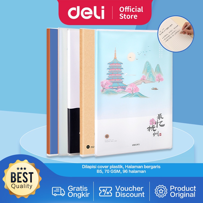 Jual Deli buku notebook sampul plastik B5 96 lembar, desain kecil dan ...