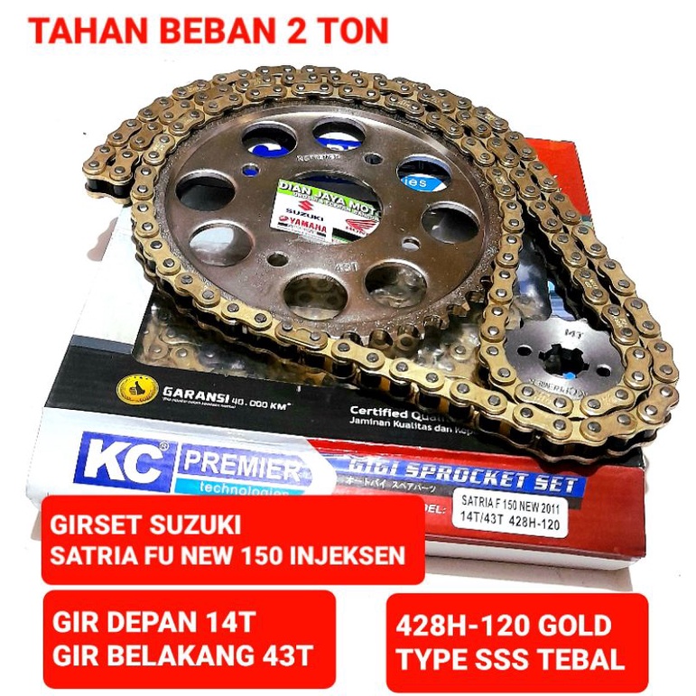 Jual (kcp) kc Premier Girset Suzuki SATRIA FU NEW 150 FACELIFT 14T/43T 428H-120L RANTE GOLD ...