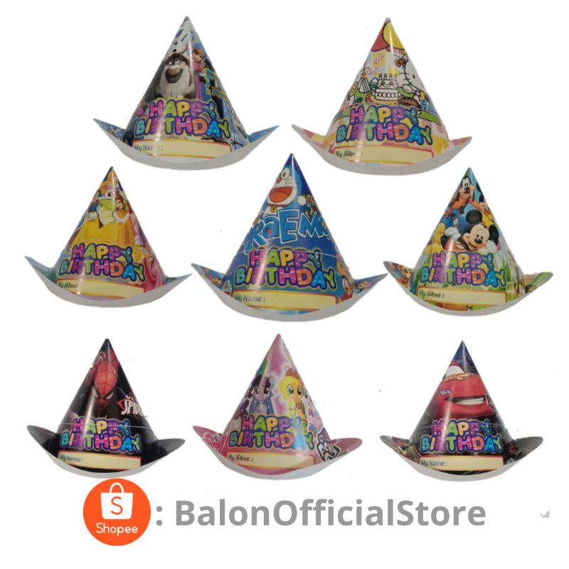 Jual Topi karakter ulang tahun isi 10 ultah KOBOI KERUCUT happy ...