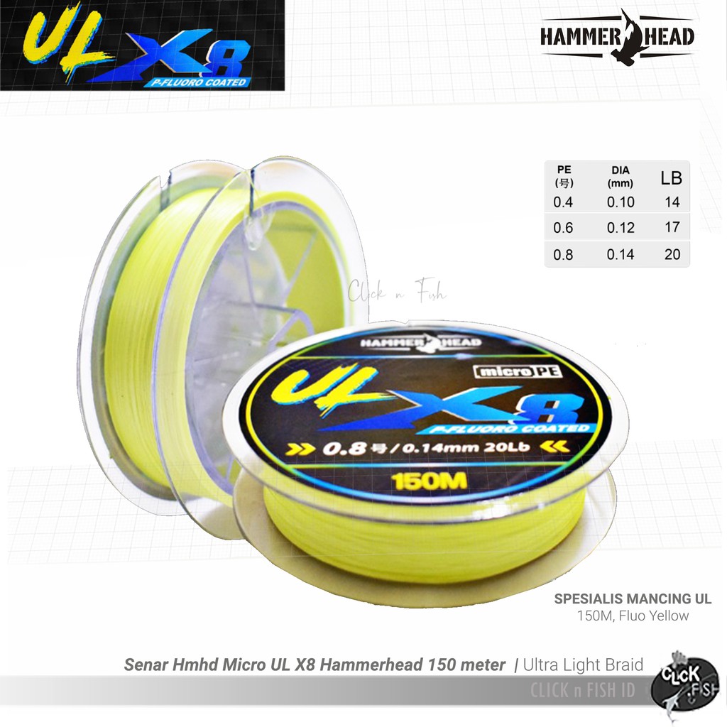 Jual Senar Pancing Micro UL X8 Hammerhead Ultra Light | PE Halus Kecil 0.4 0.6 0.8 150m Kuning ...
