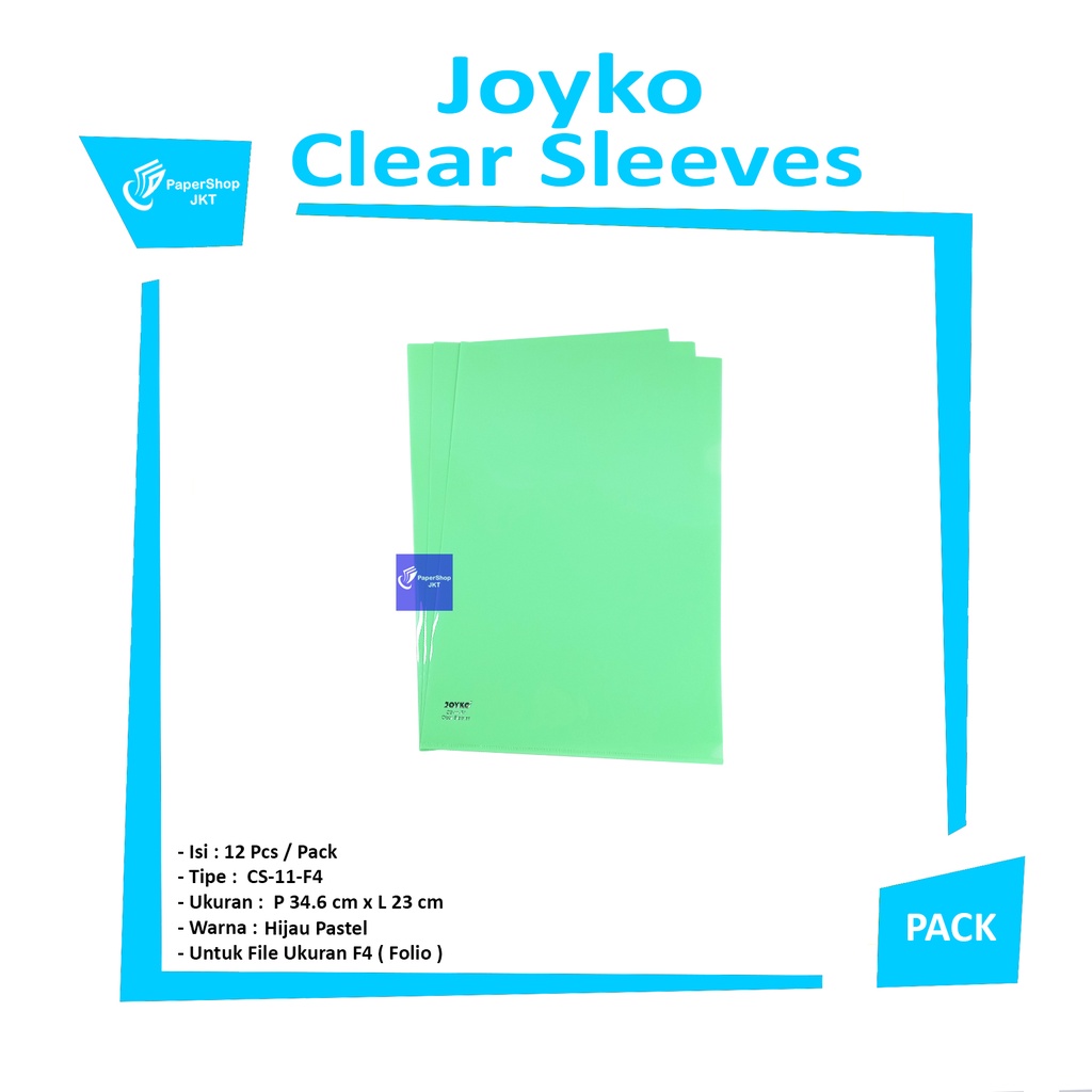 Jual JOYKO - Map L Plastik Bening Folio Clear Sleeves Cs-11-F4 Hijau ...
