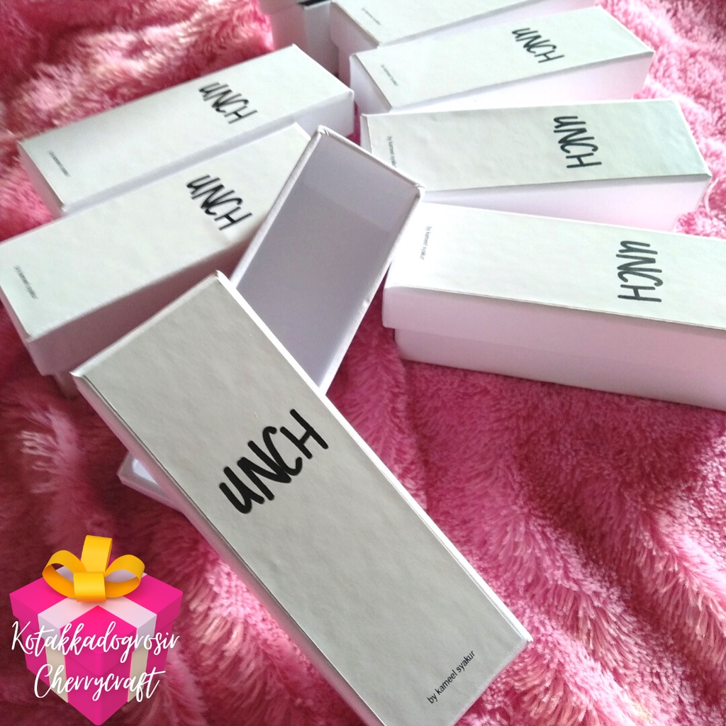 Jual Box size 12x4x4 cm full putih cetak logo min 12pcs | Shopee Indonesia