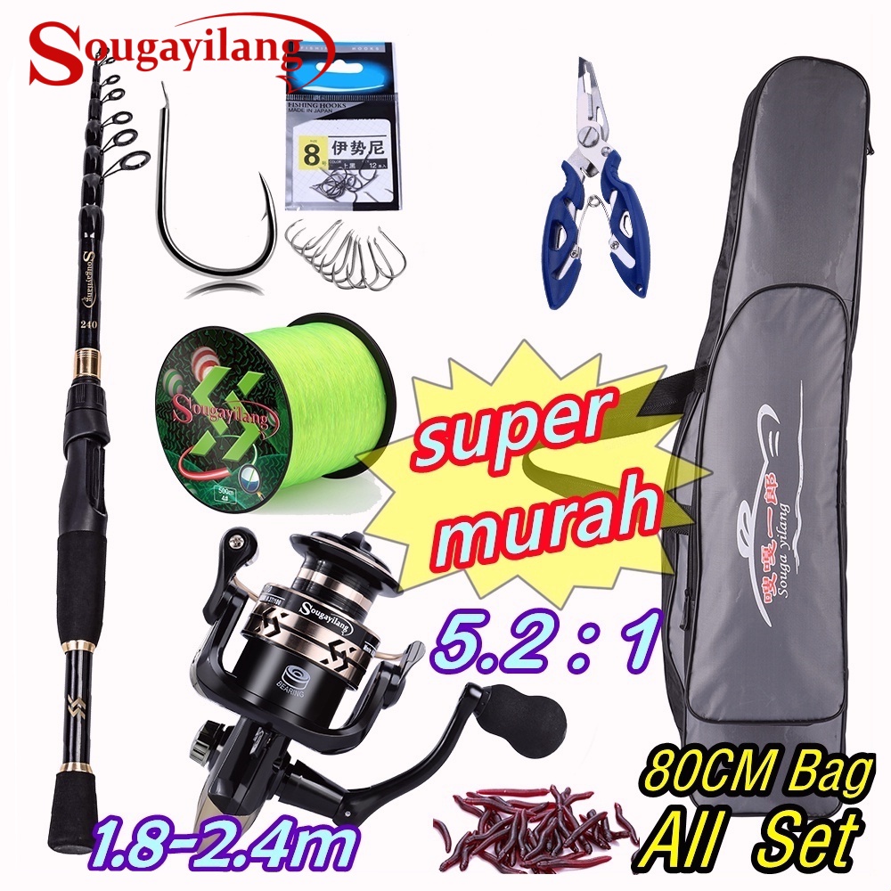Jual Sougayilang Setelan pancing Set 2 Sections 1.8-2.1m Spinning Fishing Rod Reel Combo Fishing ...