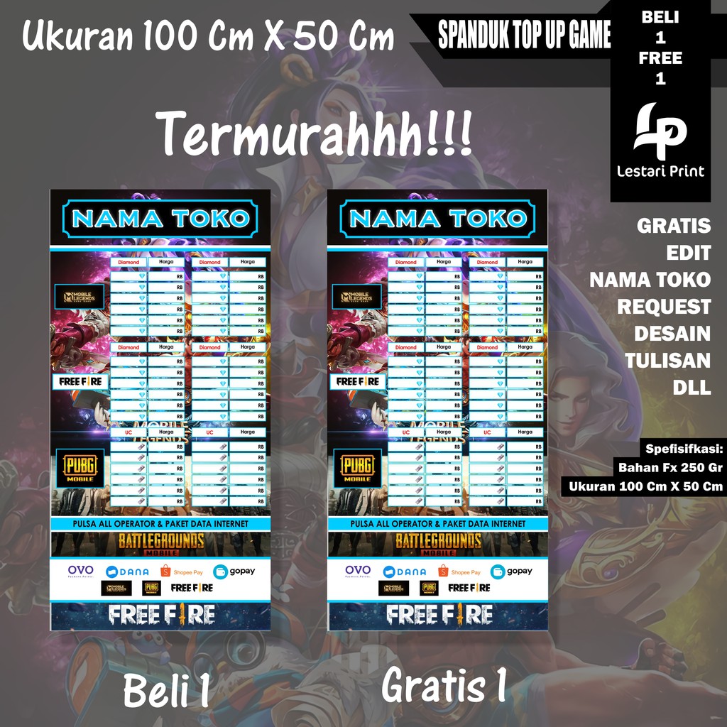 Jual SPANDUK BANNER TOP UP GAME / BELI SATU DAPAT SATU / KUOTA / PULSA ...
