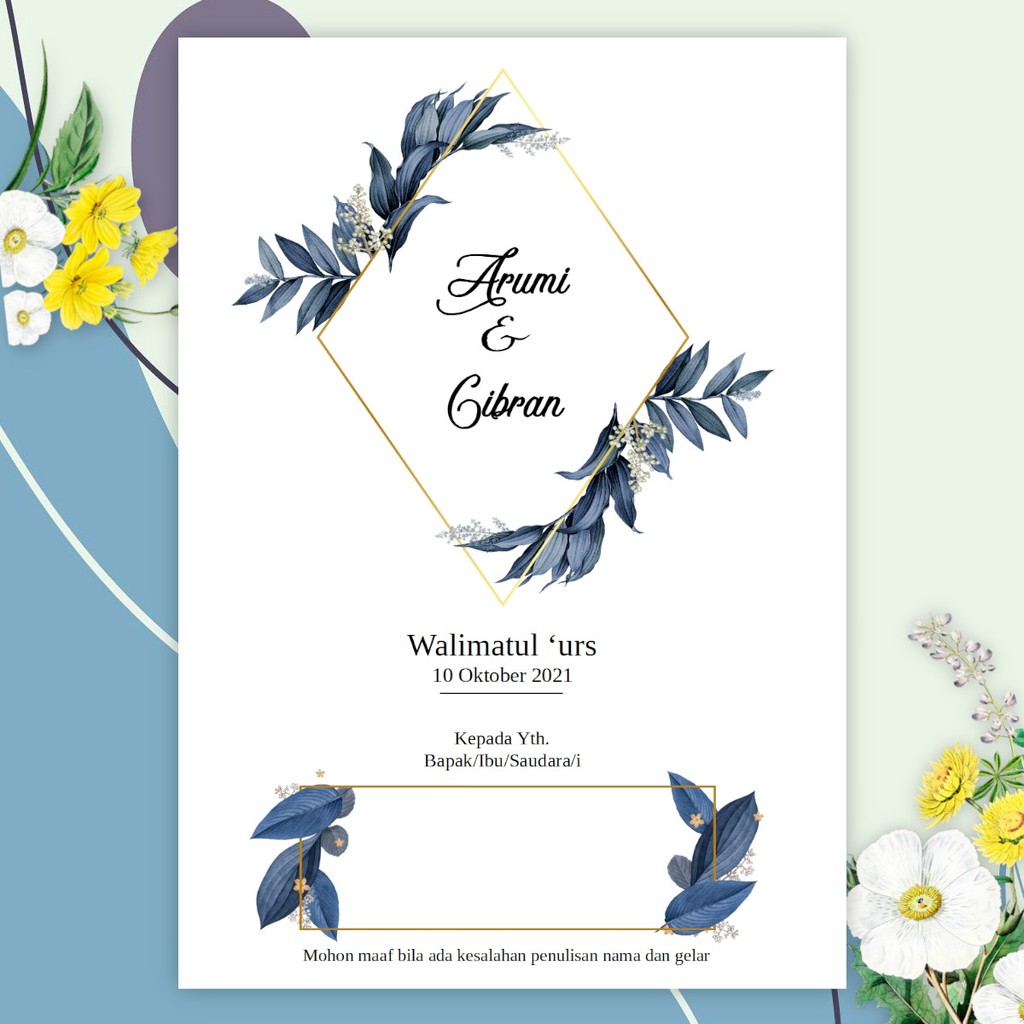 Jual Undangan Pernikahan Murah Lipat 2/Simple Tema Daun/Biru/Bisa Order ...